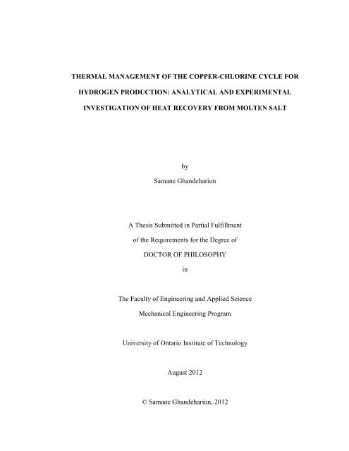 thermal management of the copper-chlorine cycle ... - e-scholar@UOIT