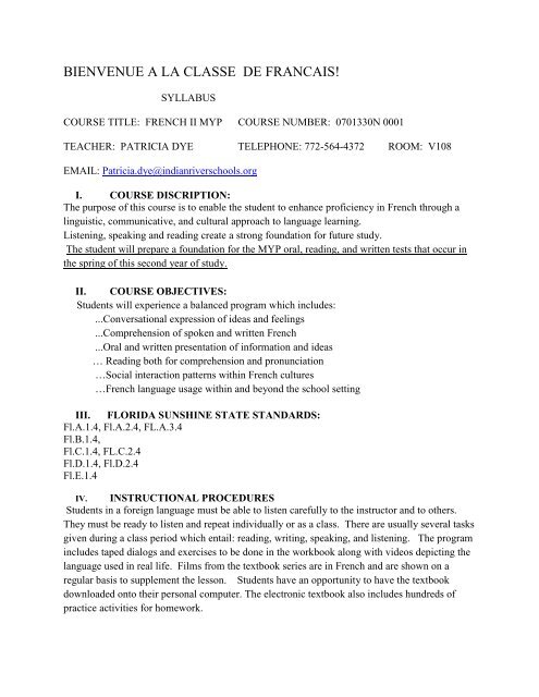 BIENVENUE A LA CLASSE DE FRANCAIS!