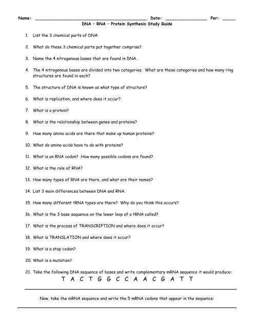 8 DNA_RNA Study Guide