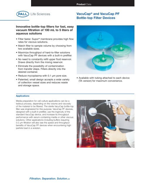 VacuCapÂ® and VacuCap PF Bottle-top Filter ... - Pall Corporation