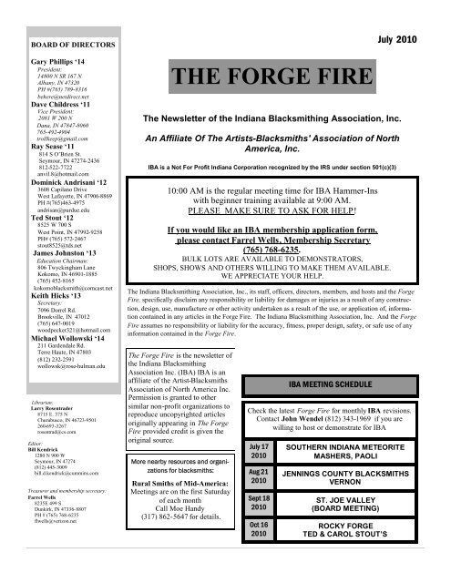 THE FORGE FIRE - Indiana Blacksmithing Association, Inc.