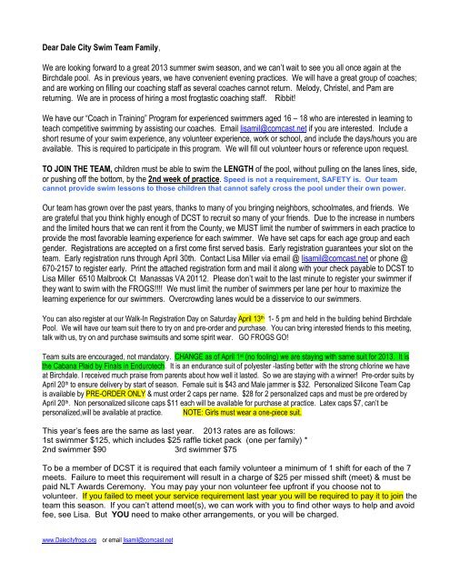 Letter - Dale City Swim Team