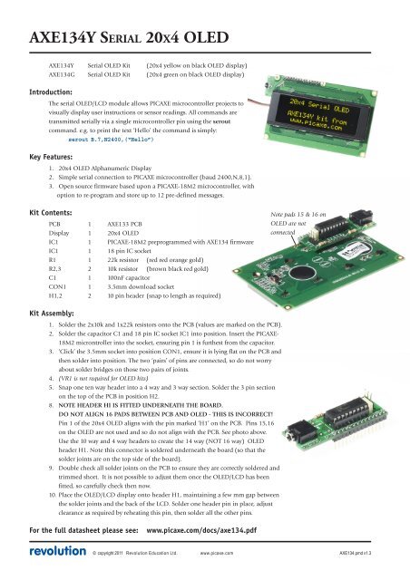 AXE134Y SERIAL 20X4 OLED - Picaxe