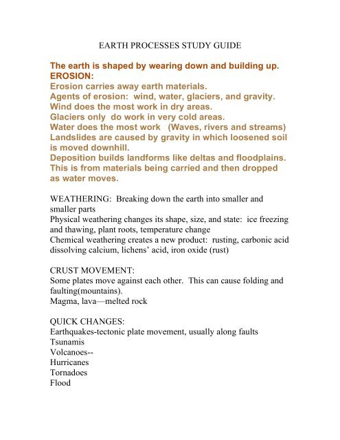 EARTH PROCESSES STUDY GUIDE