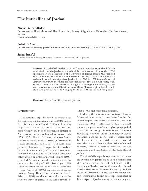 The butterflies of Jordan - RSCN