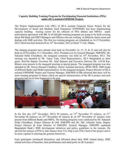 Capacity Building Training Program for ... - Bangladesh Bank
