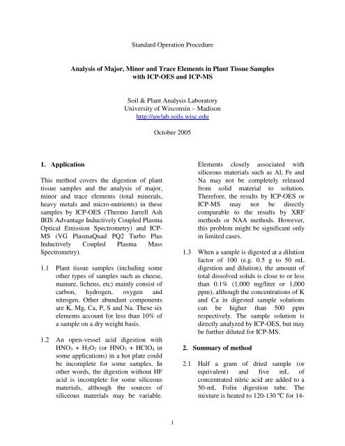 Total Elemental Analysis with ICP-OES and ICP-MS - University of ...