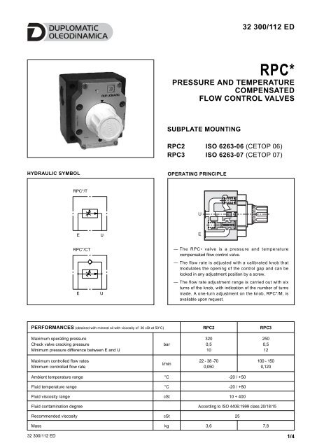 pressure and temperature compensated flow control ... - Duplomatic