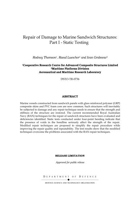 Repair of Damage to Marine Sandwich Structures - Defence ...