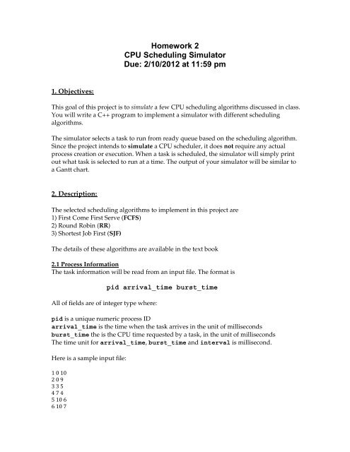 Programming assignment 1 - Scheduling Simulator