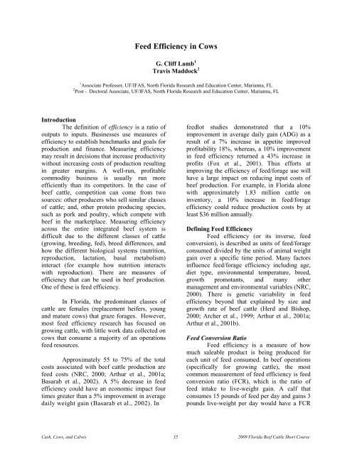Feed Efficiency in Cows - University of Florida