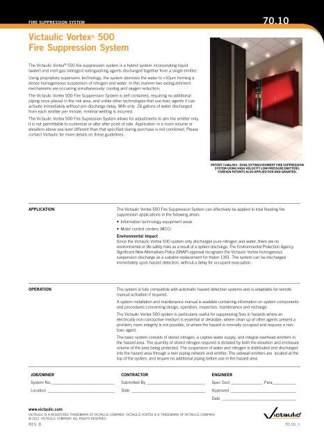 Victaulic Vortex® 500 Fire Suppression System 70.10