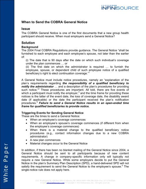 When to Send the COBRA General Notice - Infinisource
