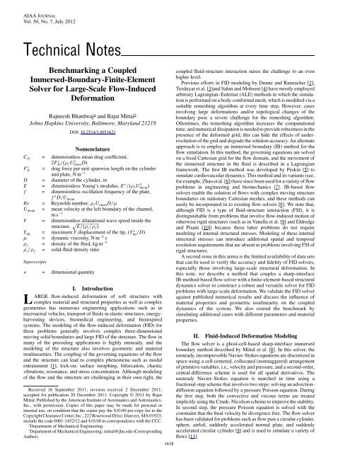 Benchmarking a coupled Immersed-Boundary-Finite-Element Solver ... Benchmarking a coupled Immersed-Boundary-Finite-Element Solver ...