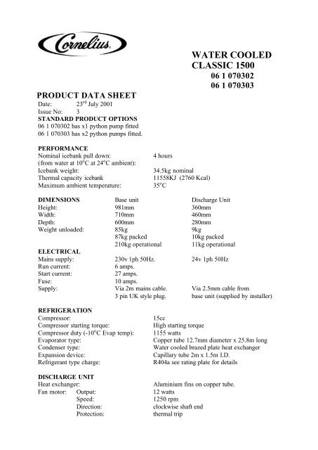 WATER COOLED Datasheet.pdf - IMI Cornelius