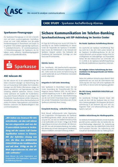 Sichere Kommunikation im Telefon-Banking - ASC telecom