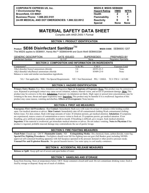 SE66 Disinfectant Sanitizer - Shasta College