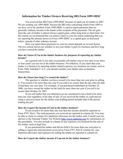 Information for Timber Owners Receiving IRS Form ... - Timber Taxes