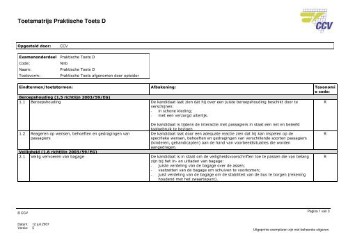 Toetsmatrijs Praktische Toets D - Buscollege