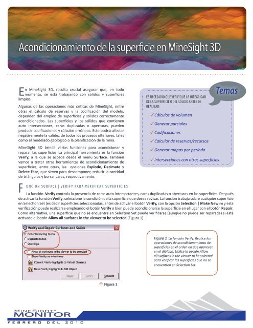 Acondicionamiento de la superficie en MineSight 3D - Mintec, Inc.