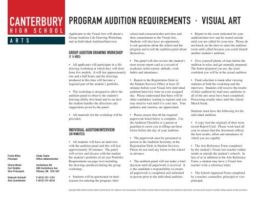 program audition requirements . visual art - Canterbury High School