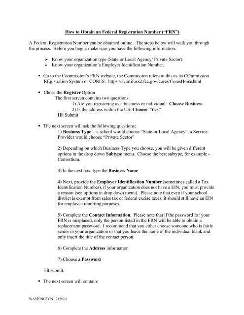 How to Obtain an Federal Registration Number (â FRNâ ) A ... - HCCA