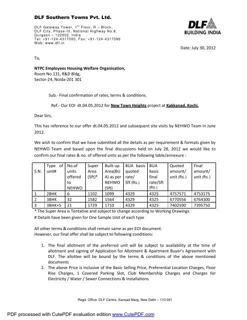 Final Confirmation Letter by developer - NTPC Housing