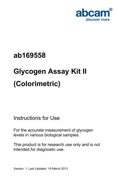 ab169558 Glycogen Assay Kit II (Colorimetric) - Abcam