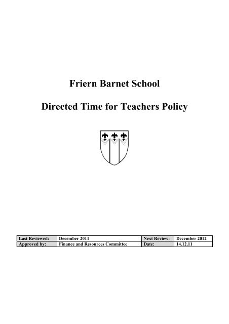 Friern Barnet School Directed Time for Teachers Policy