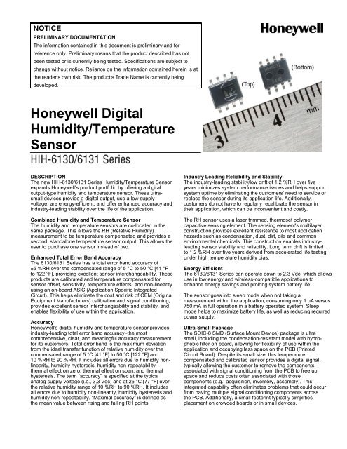 Honeywell Digital Humidity/Temperature Sensor - Sensors Tecnics ...