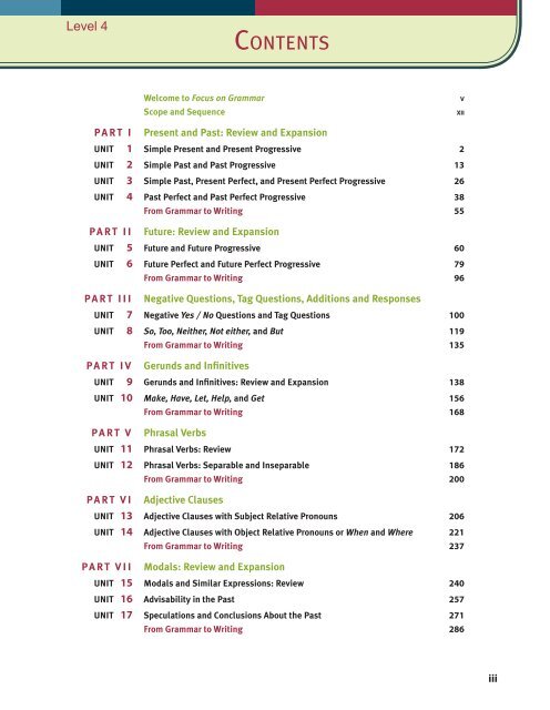 Table of Contents - Home - Focus On Grammar