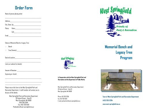 Memorial Bench and Legacy Tree Program - West Springfield