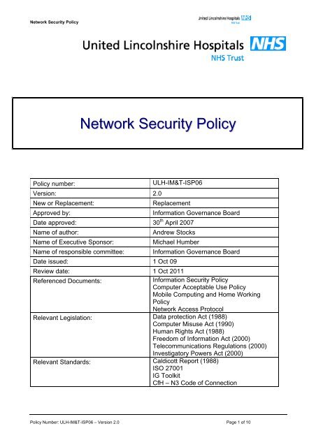Network Security Policy - United Lincolnshire Hospitals NHS Trust