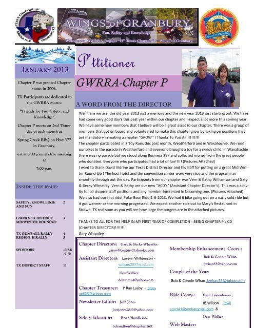 January - Wings of Granbury GWRRA TX-P