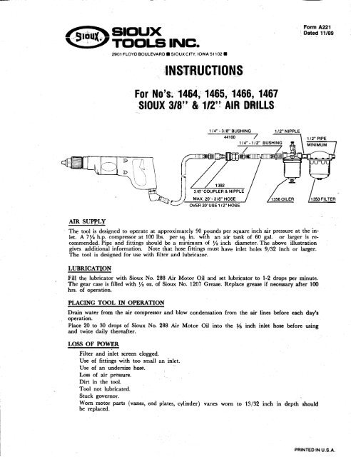 INSTRUCTIONS - Sioux Tools
