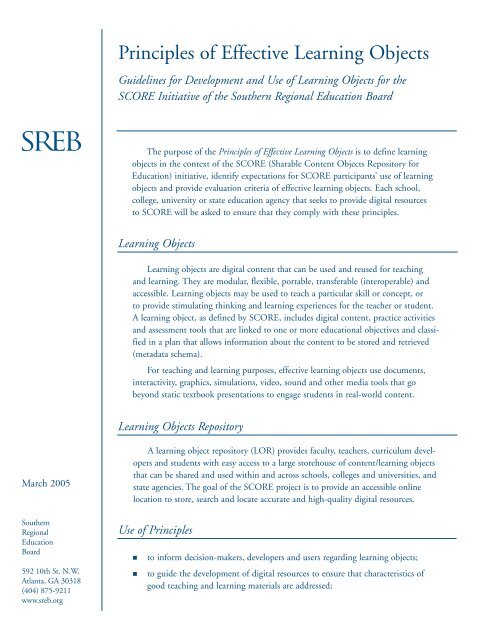 Principles of Effective Learning Objects - Southern Regional ...