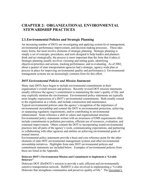 chapter 2: organizational environmental stewardship practices