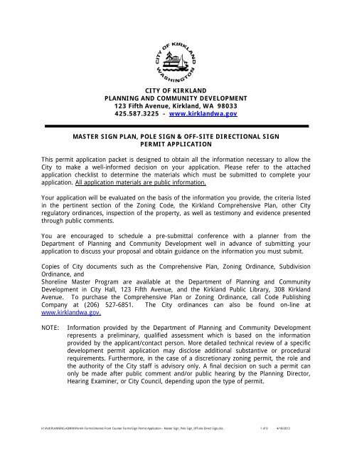 Sign Permit Application - Master Sign_Pole ... - City of Kirkland