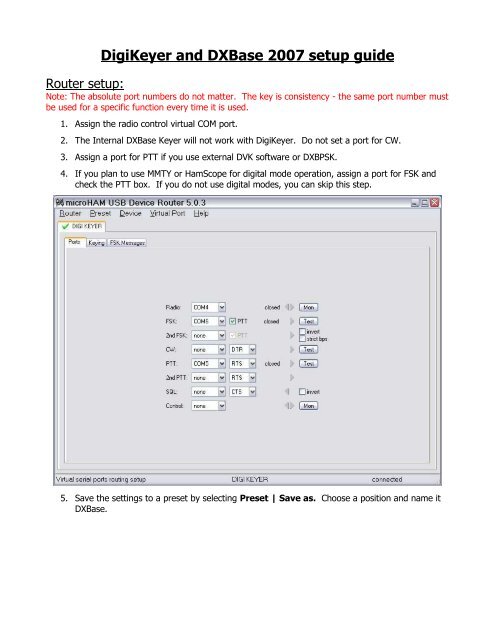 Digi Keyer and DXBase 2007 setup guide - microHAM