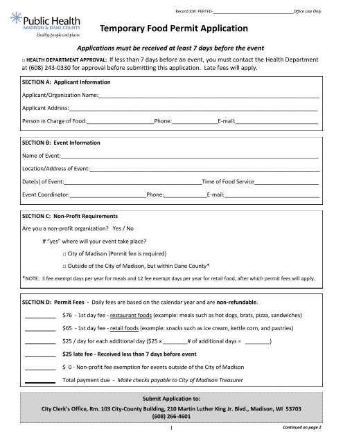 Temporary Food Permit Application - Public Health - Madison ...
