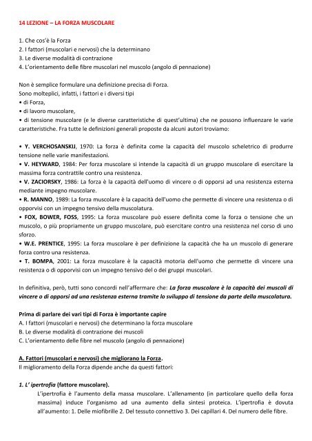14 LEZIONE – LA FORZA MUSCOLARE 1. Che cos ... - life and fitness