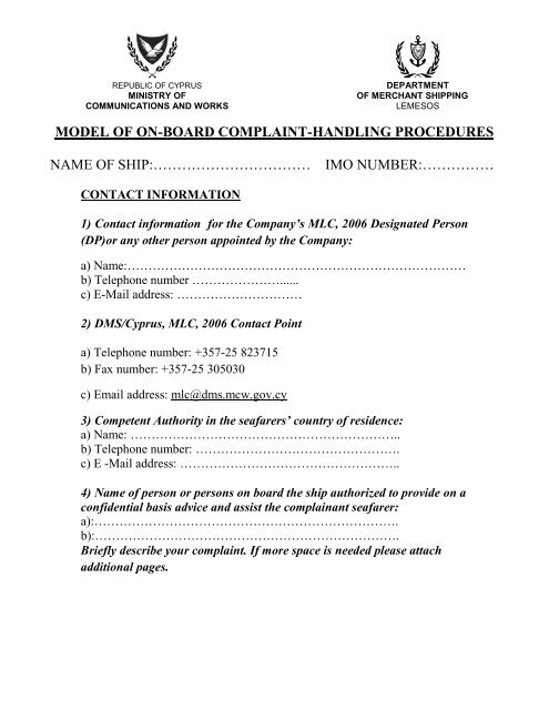 MODEL OF ON-BOARD COMPLAINT-HANDLING PROCEDURES ...