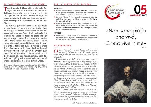 Non sono più io che vivo, Cristo vive in me - Societa San Paolo Non sono più io che vivo, Cristo vive in me - Societa San Paolo