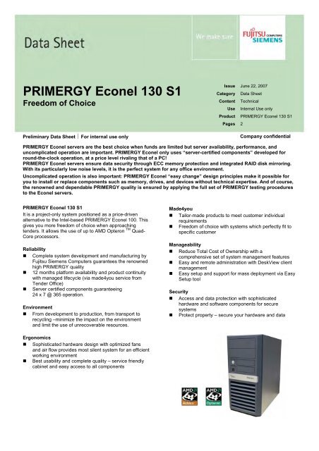 PRIMERGY Econel 130 S1 Freedom of Choice