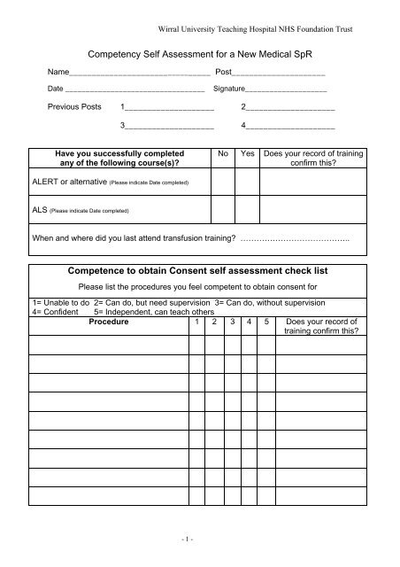 SpR Competency Self Assessment Form - Wirral University ...