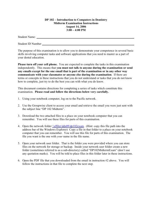 Midterm Examination Instructions