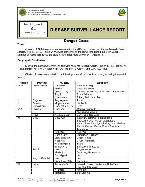 DISEASE SURVEILLANCE REPORT - DOH