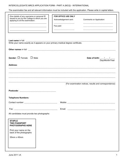 MRCS MCQ APPLICATION FORM