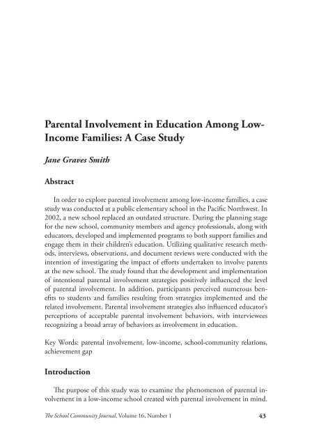 Parental Involvement in Education Among Low- Income Families: A ...