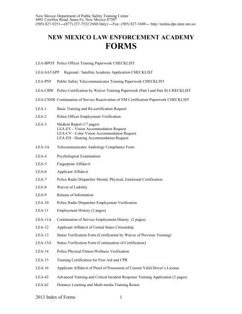 Listing of Forms - NMDPS Law Enforcement Academy - New Mexico ...